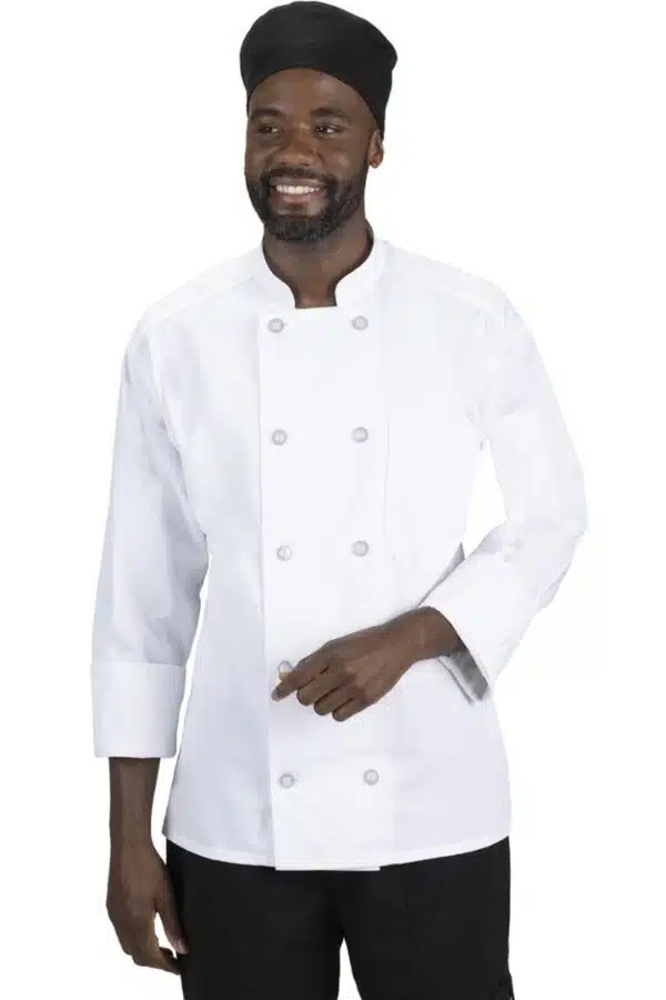 White Long Sleeve Pearl Button Chef Coat